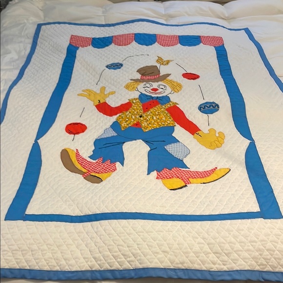 Handmade | Bedding | Vintage Clown Quilt With Blue Border | Poshmark